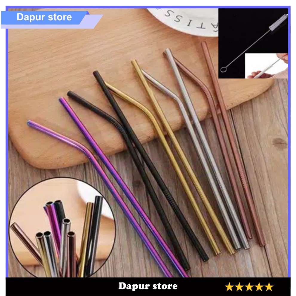 Jual Sedotan Stainless Straw Steel Besi Lurus Bengkok Sikat Boba ...