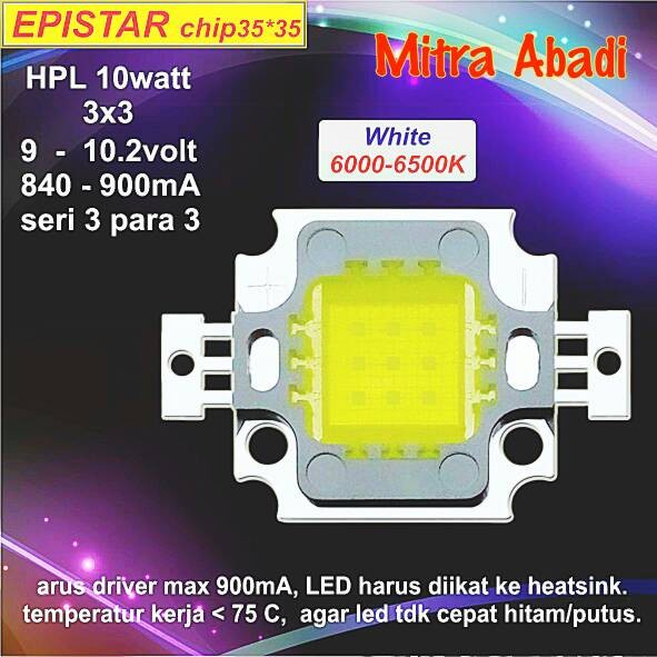 Jual HPL 10W EPISTAR ORI 35x35 Putih/White 6000-6500K 9-10,2V 3x3 840 ...