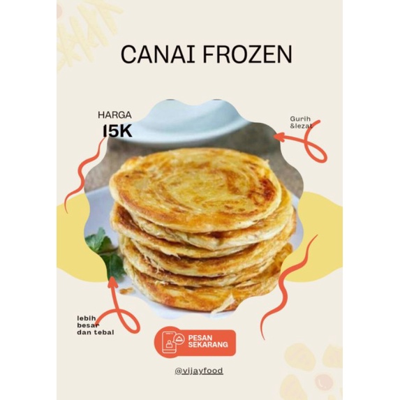 Jual Roti Cane Frozen /Roti Maryam Vijay Food / Roti Canai Frozen isi 5 ...