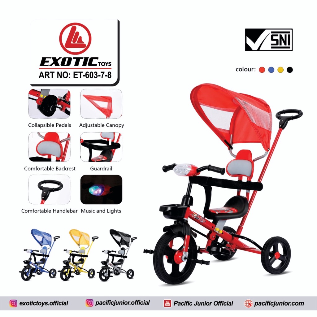 Jual Sepeda Anak Stroller Roda 3 Exotic ET 603 7 8 Kanopi Musik Murah ...