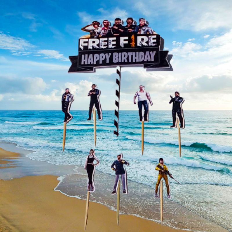 Jual Topper kue karakter FREE FIRE/Hiasan kue ulangtahun/Topper happy ...