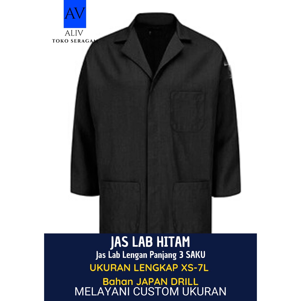 Jual Jas Laboratorium Warna Hitam Premium Japan Drill Ukuran Lengkap XS ...