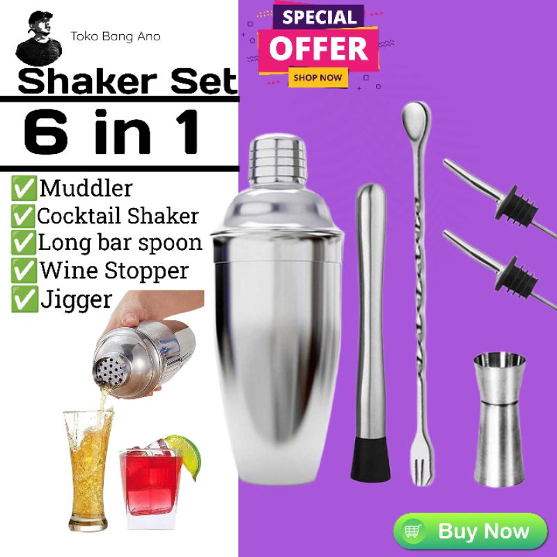 Jual Shaker set 6 in 1 Bartending tool alat mixing drink perlengkapan ...