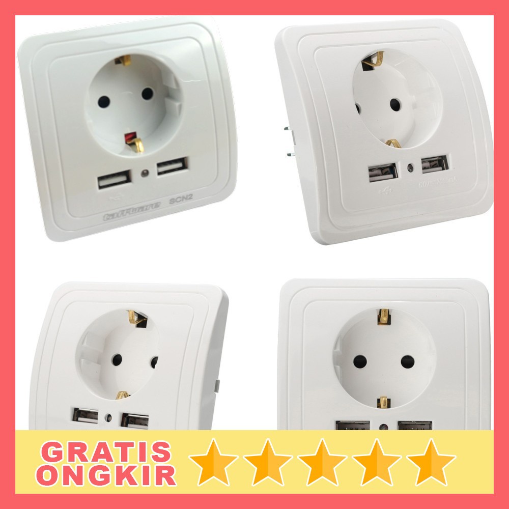 Jual Colokan Stop Kontak Dinding EU Wall Plug + 2 USB Port - Stop ...