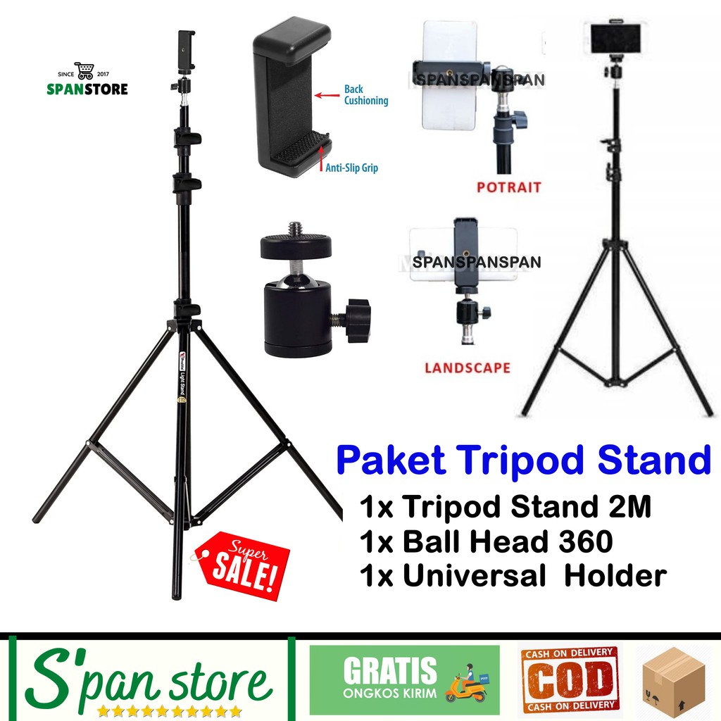 Jual Paket Tripod Stand Plus dengan Holder Clamp U dan Ball Head ...