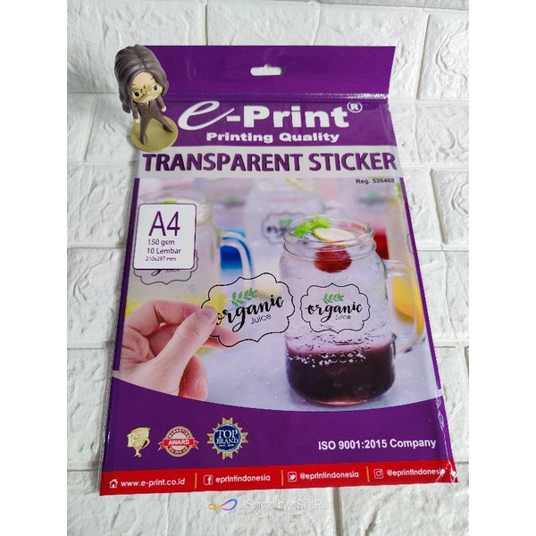 Jual 10 lembar!! 150gsm A4/Stiker transparan E-print/transparent ...