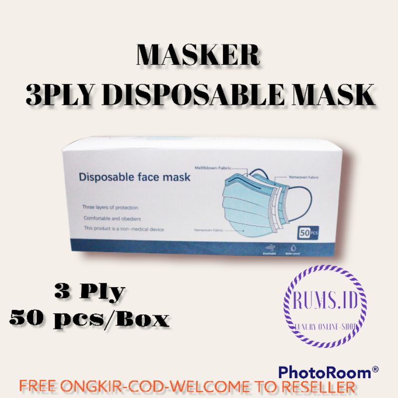 Jual MASKER 3 PLY DISPOSABLE MASK MEDICAL MASK (isi 50 pcs) | Shopee ...