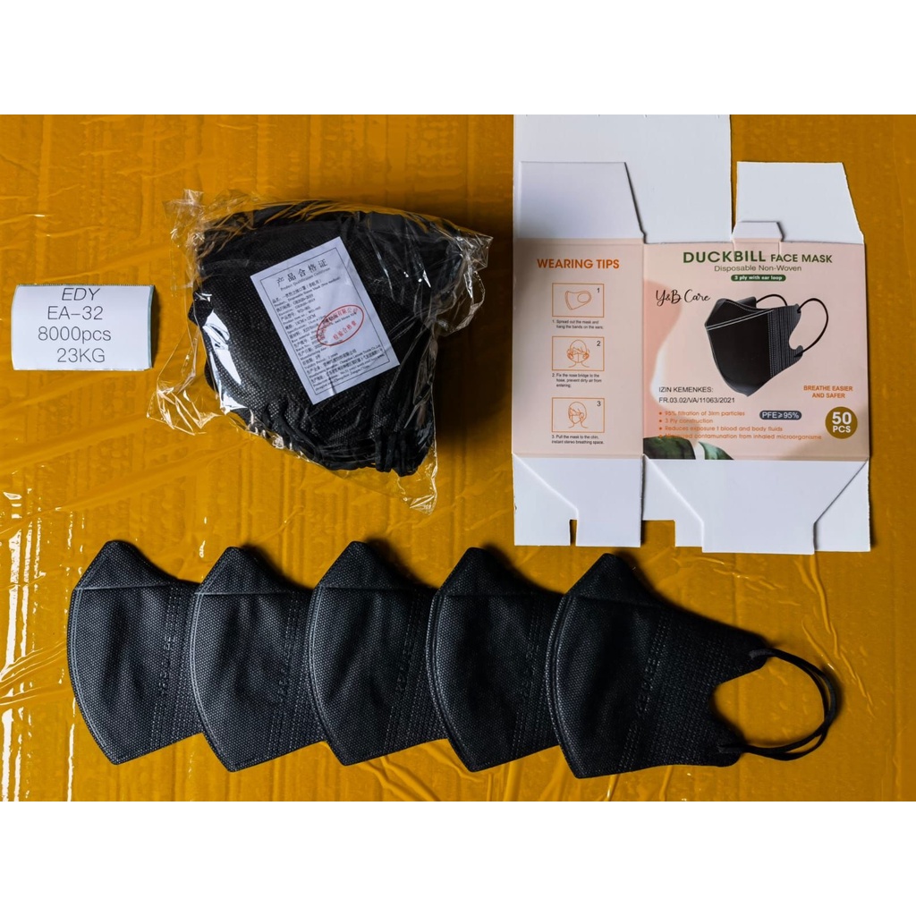 Jual MASKER DUCKBILL GARIS HITAM PUTIH EMBOS Y&B 1BOX ISI 50PCS ...