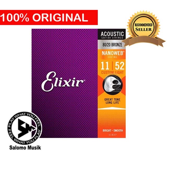 Jual Senar Gitar Akustik Elixir 11027 Custom Light 80/20 Bronze NanoWeb ...