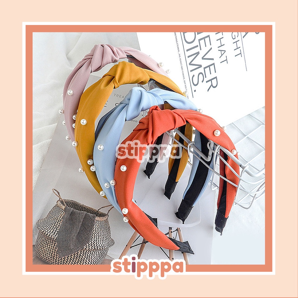 Jual STIPA Bando Kain Motif Mote Mutiara Silang Ikat Jalin Cross Pearl ...