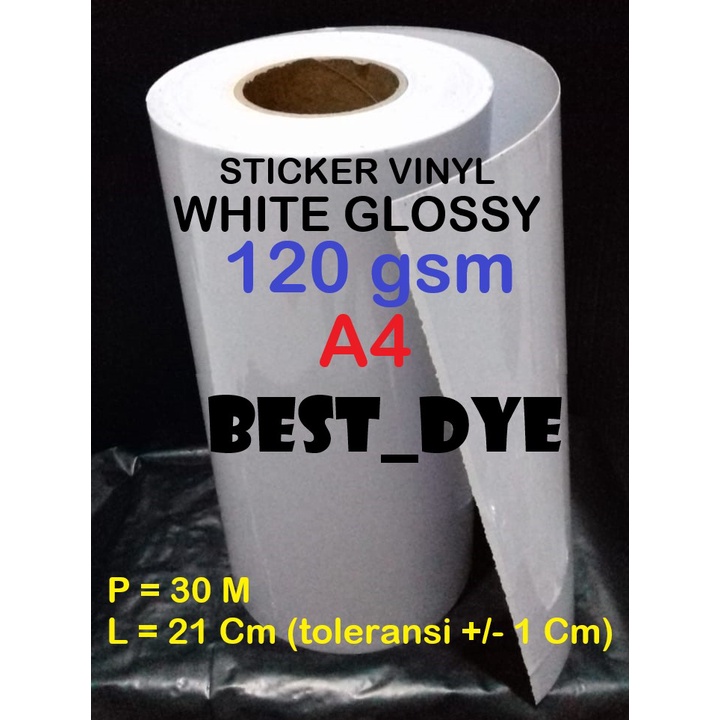 Jual Sticker Vinyl Inkjet White Glossy 120 GR, A4= 21 Cm x 30 M, 1 Roll ...
