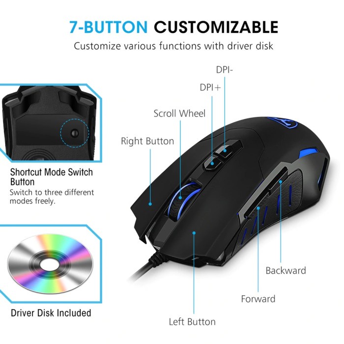 Jual MPOW PICTEK Programmable Gaming Mouse 7 Button 7200dpi Breathing ...