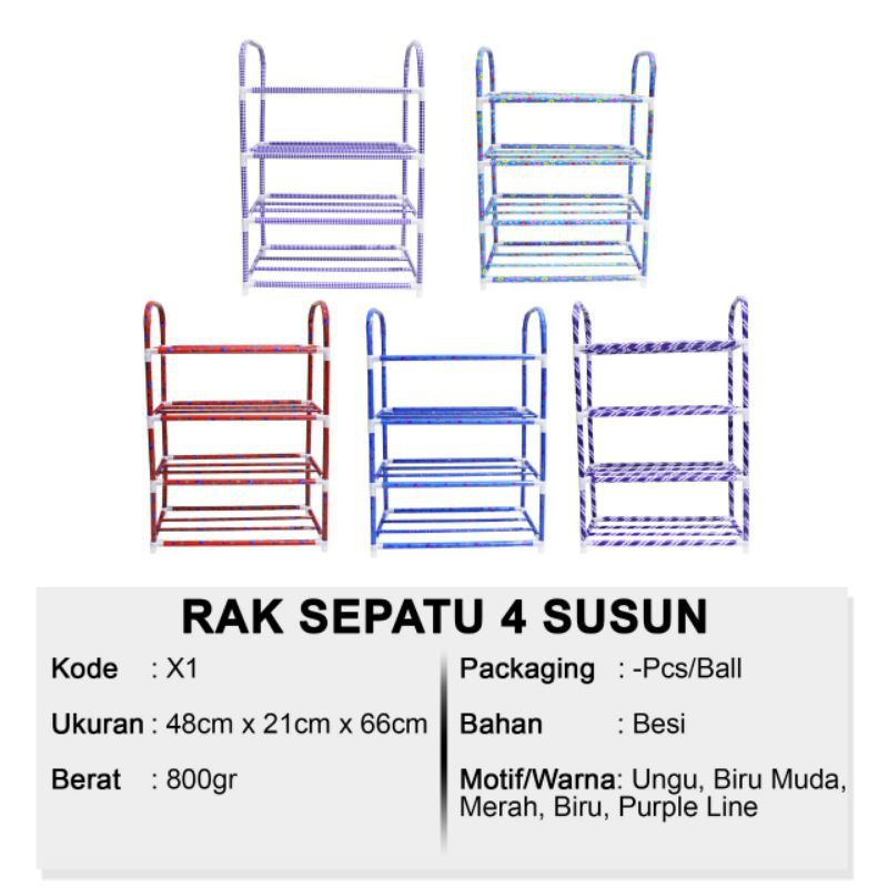 Jual rak sepatu 4 susun tier besi plastik serbaguna portable shoes rack ...