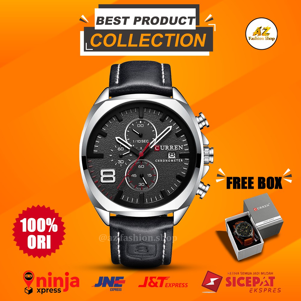 Jual FREE BOX Jam Tangan Pria Asli CURREN 8324 ORIGINAL Tali Kulit Chrono Aktif Arloji Analog ...