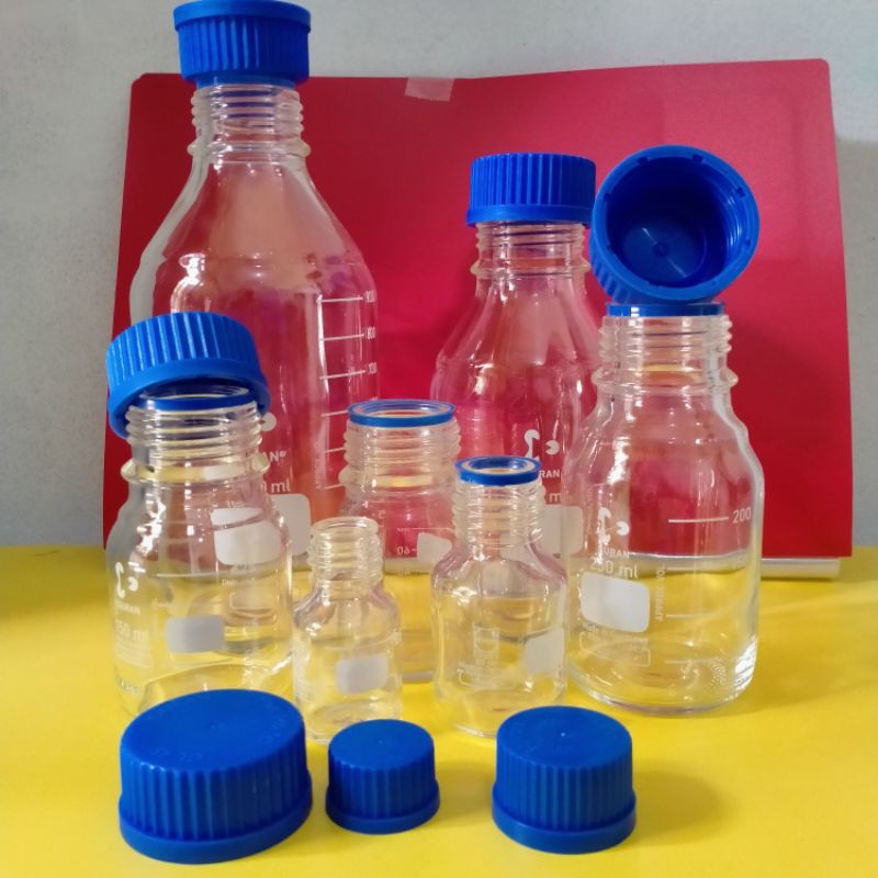 Jual Laboratory Bottle 150 ML Duran. with Blue Screw Cap Lab Botol Kaca ...