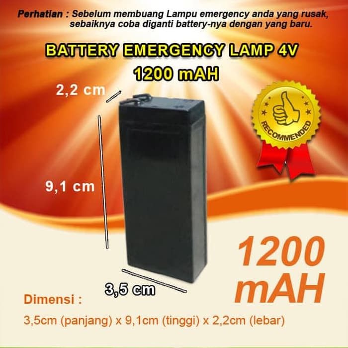 Jual Batre Baterai Battery 1,2Ah Emergency Lamp 1200 mAh Aki 4V ...