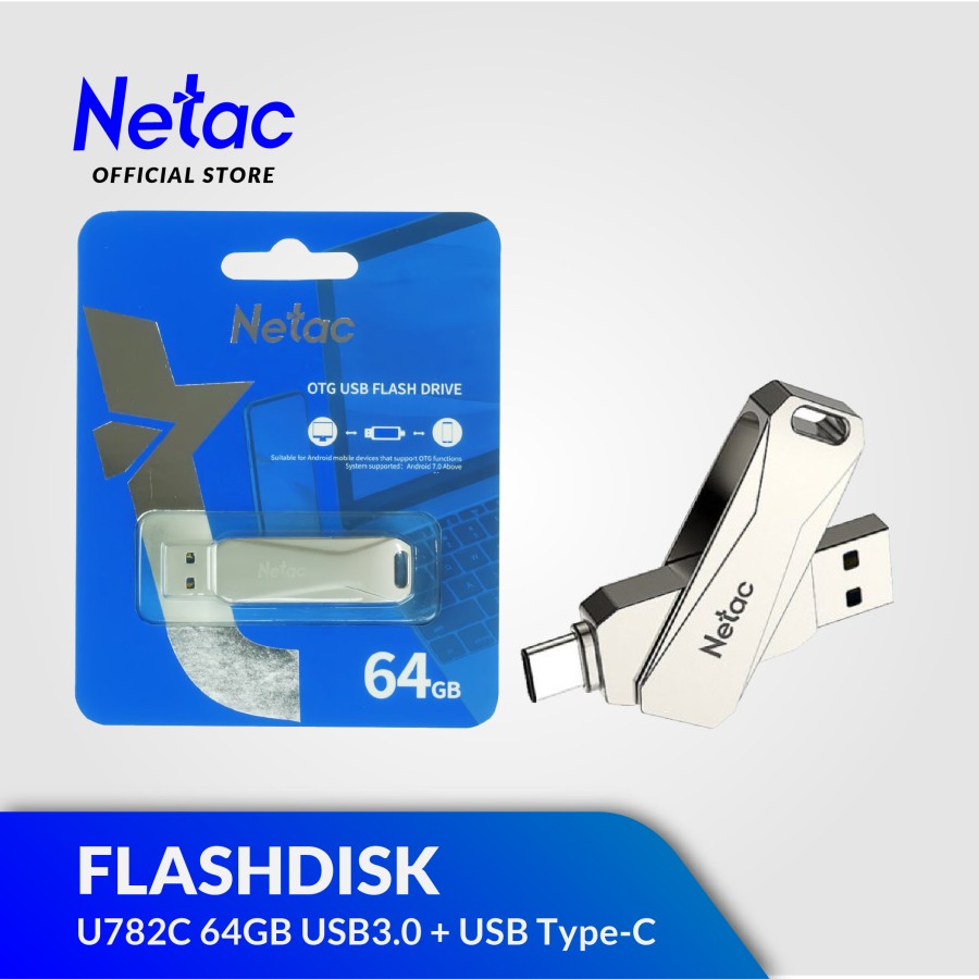 Jual NETAC FLASHDISK OTG U782C 64GB USB 3.1 with Type-C DUAL DRIVE ...