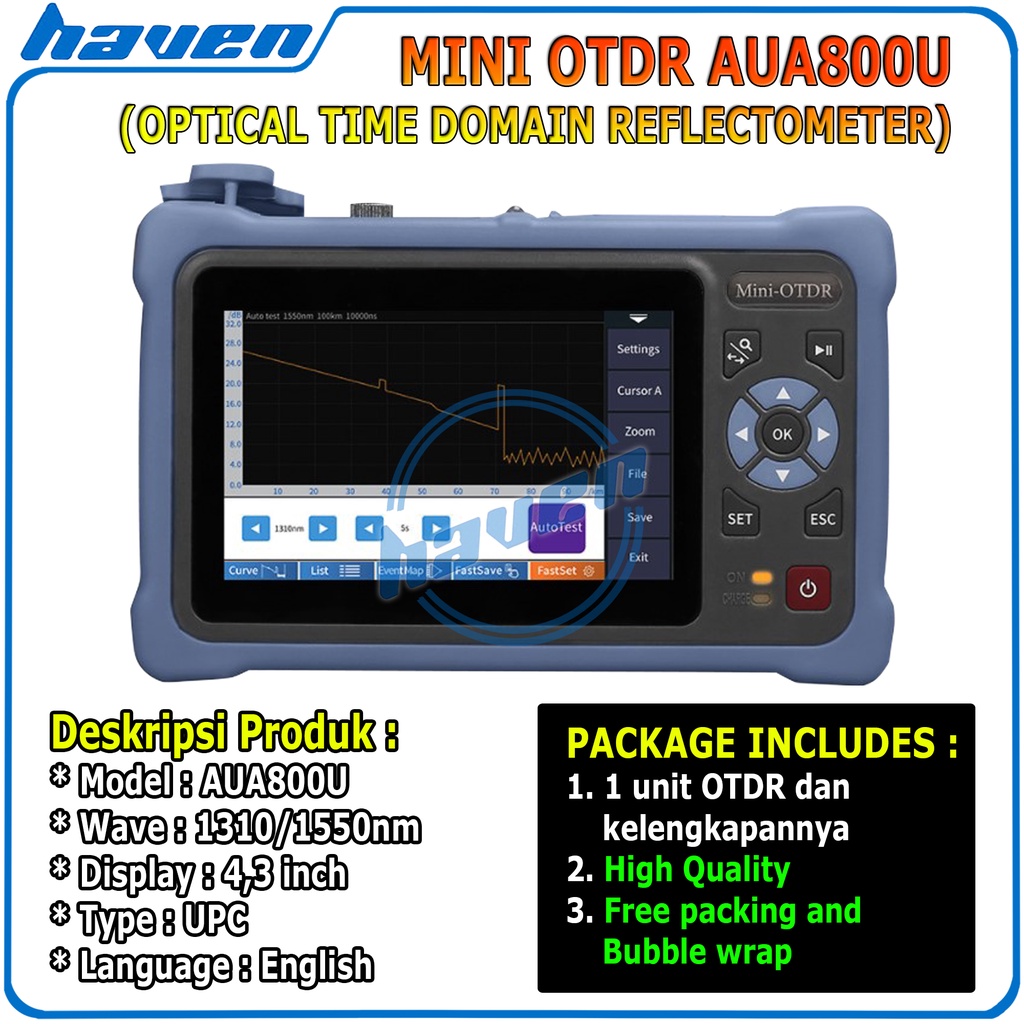Jual Smart Mini OTDR / OTDR Fiber Optic AUA800U / OTDR Mini Touchscreen ...