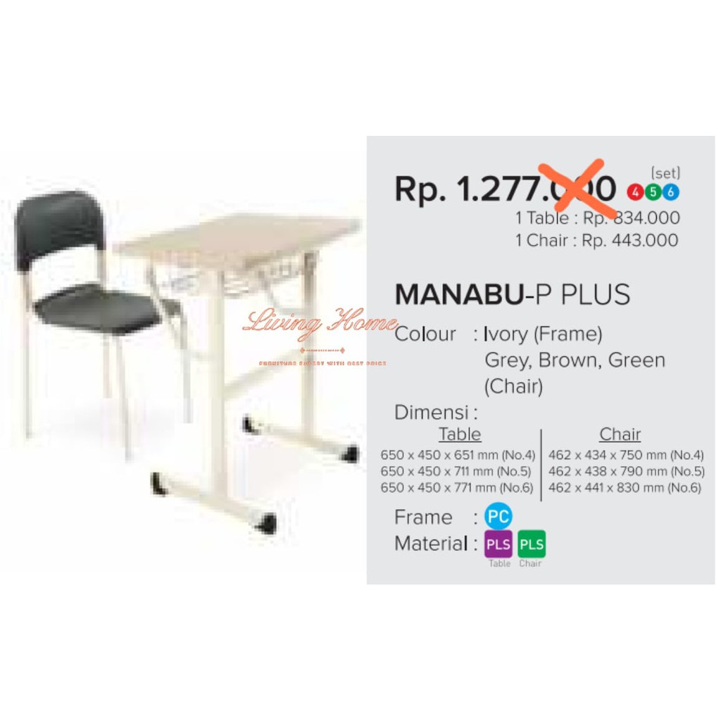 Jual Kursi Lipat Chitose Manabu-P Plus School Table Chair Bangku Susun ...