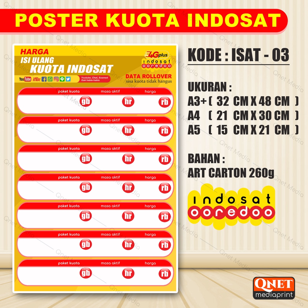 Jual POSTER KONTER DAFTAR HARGA KUOTA INDOSAT (CUSTOM) | Shopee Indonesia