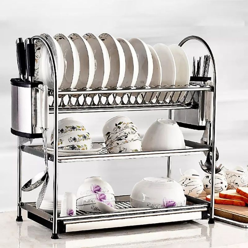 Jual Rak piring 3 Tingkat Stainless SUS 304 Dish Rack 3 Susun Glass ...