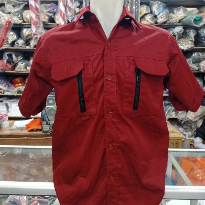 Jual Kemeja PDL Pendek Maroon | Shopee Indonesia