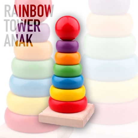 Jual NM024 - RAINBOW TOWER /menara donat kayu / menara pelangi/ ring ...