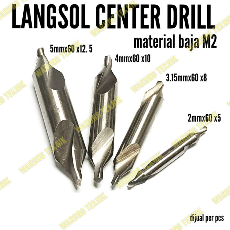 Jual LANGSOL CENTER DRILL MATERIAL BAJA M2 UKURAN 2MM 3.15MM 4MM 5MM ...
