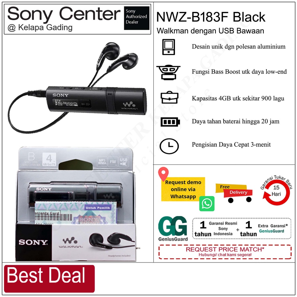 Jual SONY CENTER SONY NWZ-B183F Walkman dengan USB Bawaan / SONY MP3 ...