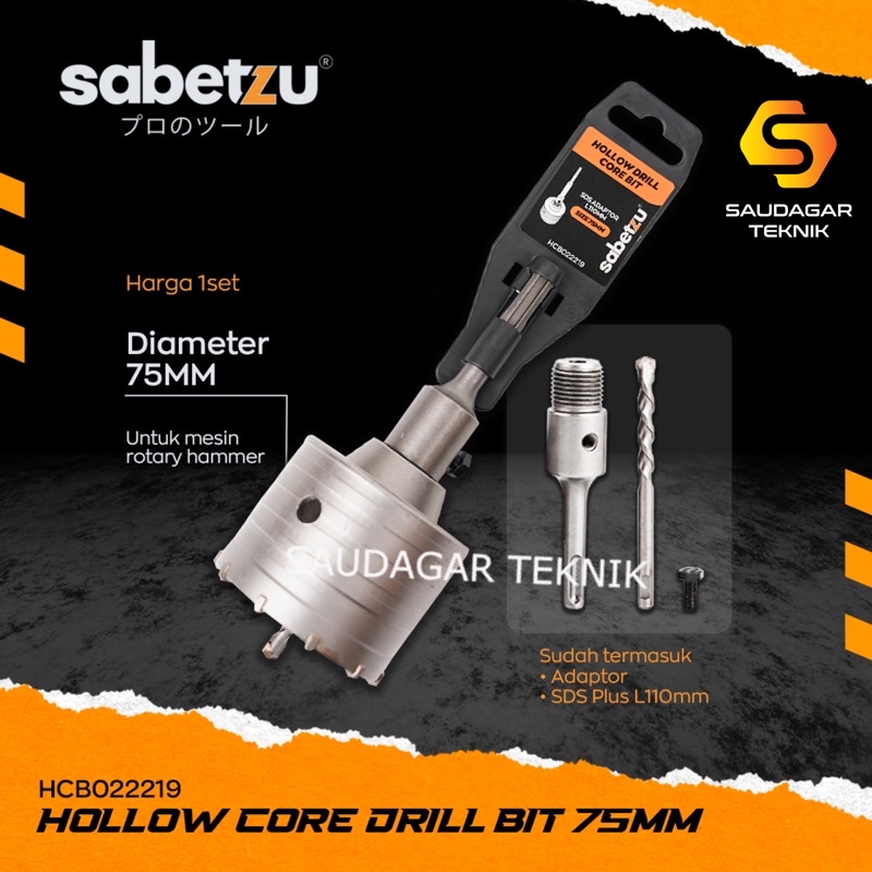Jual Mata Bor Hole Saw Beton Bobok Tembok SDS PLUS 75mm Sabetzu Holesaw ...