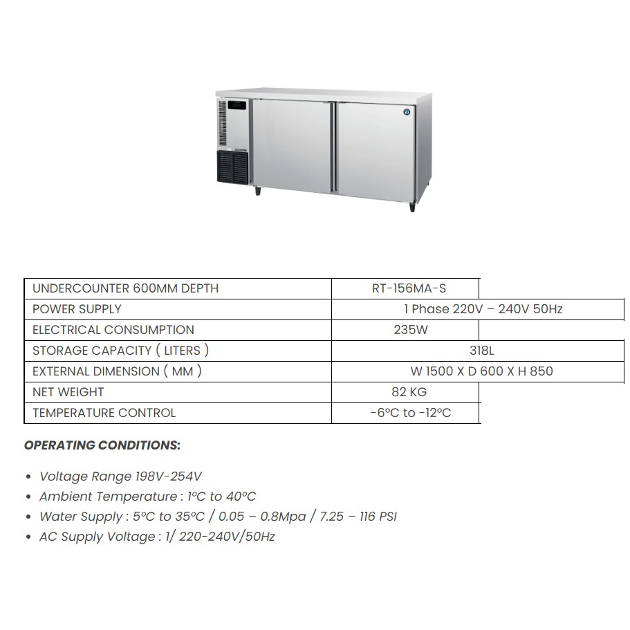 Jual HOSHIZAKI RT-156MA-S Stainless Steel Undercounter Chiller 2 Dua Pintu - Meja dengan Kabinet ...