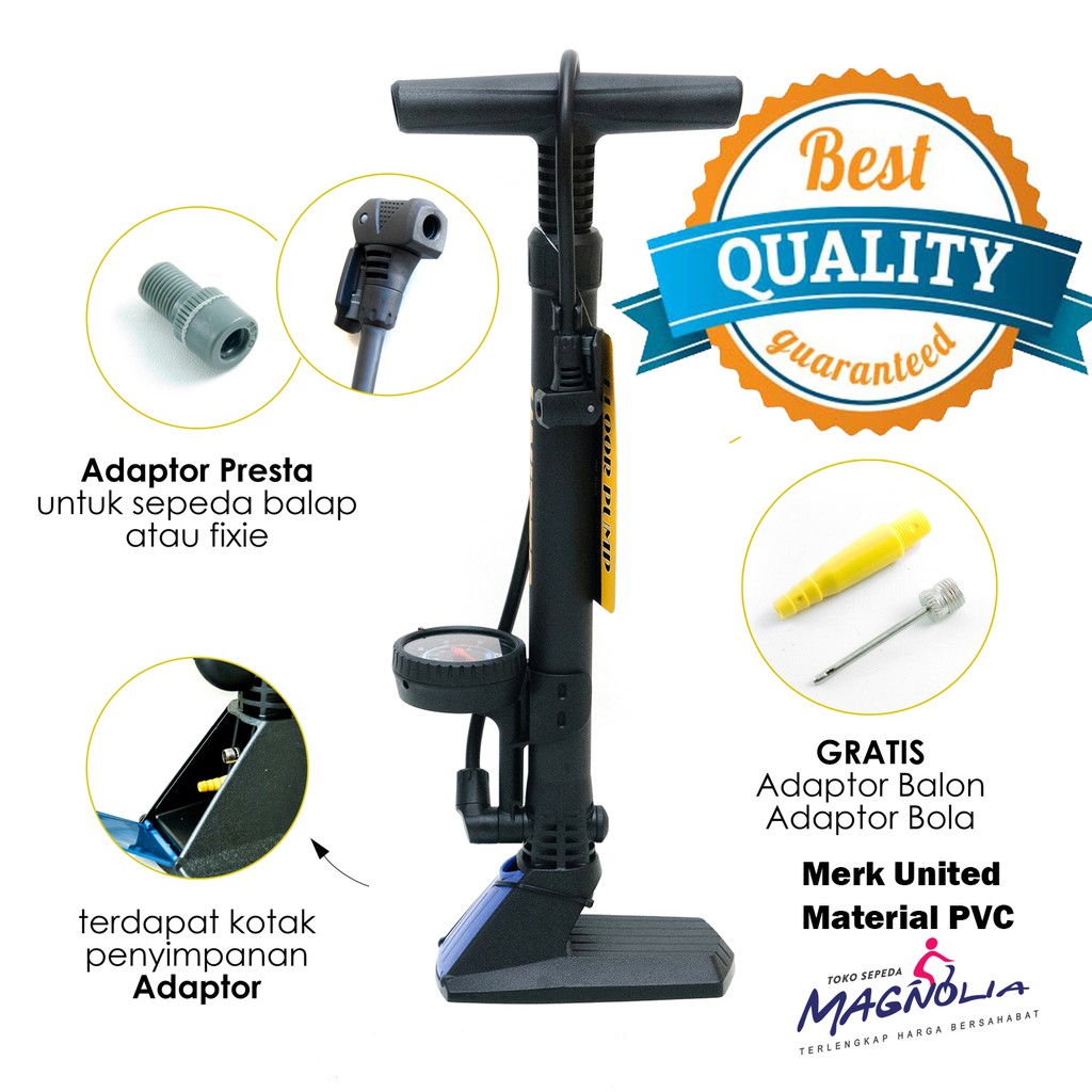 Jual Pompa Sepeda United PM-8801 dengan Meter Tekanan Pompa Balon Bola ...