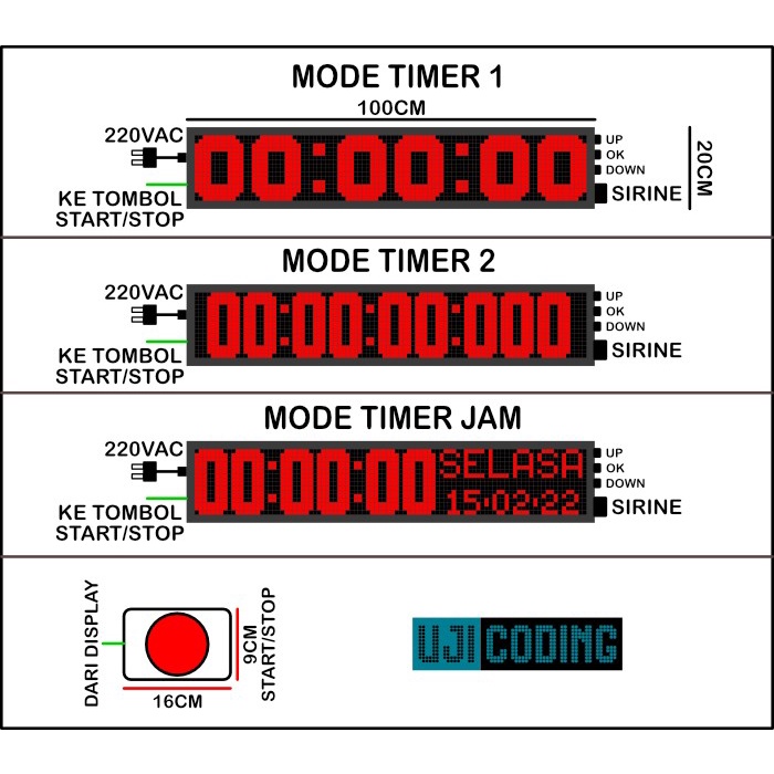 Jual Display Timer Stopwatch Counter Down 1x3 Panel P10 Balap | Shopee ...