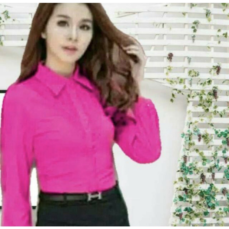 Jual BAJU ATASAN KEMEJA WANITA FORMAL KERJA KANTOR PINK FANTA TERANG ...