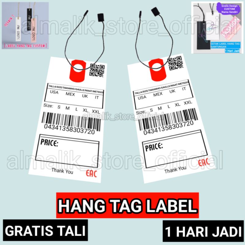 Jual { 100 pcs } Hang Tag Label Baju Murah Gratis Tali 3x7cm Price Size ...