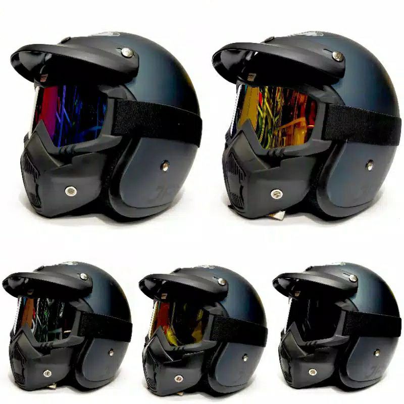 Jual Helm Bogo Jpn Retro Abu All Grey Dop & Goggle Mask | Shopee Indonesia