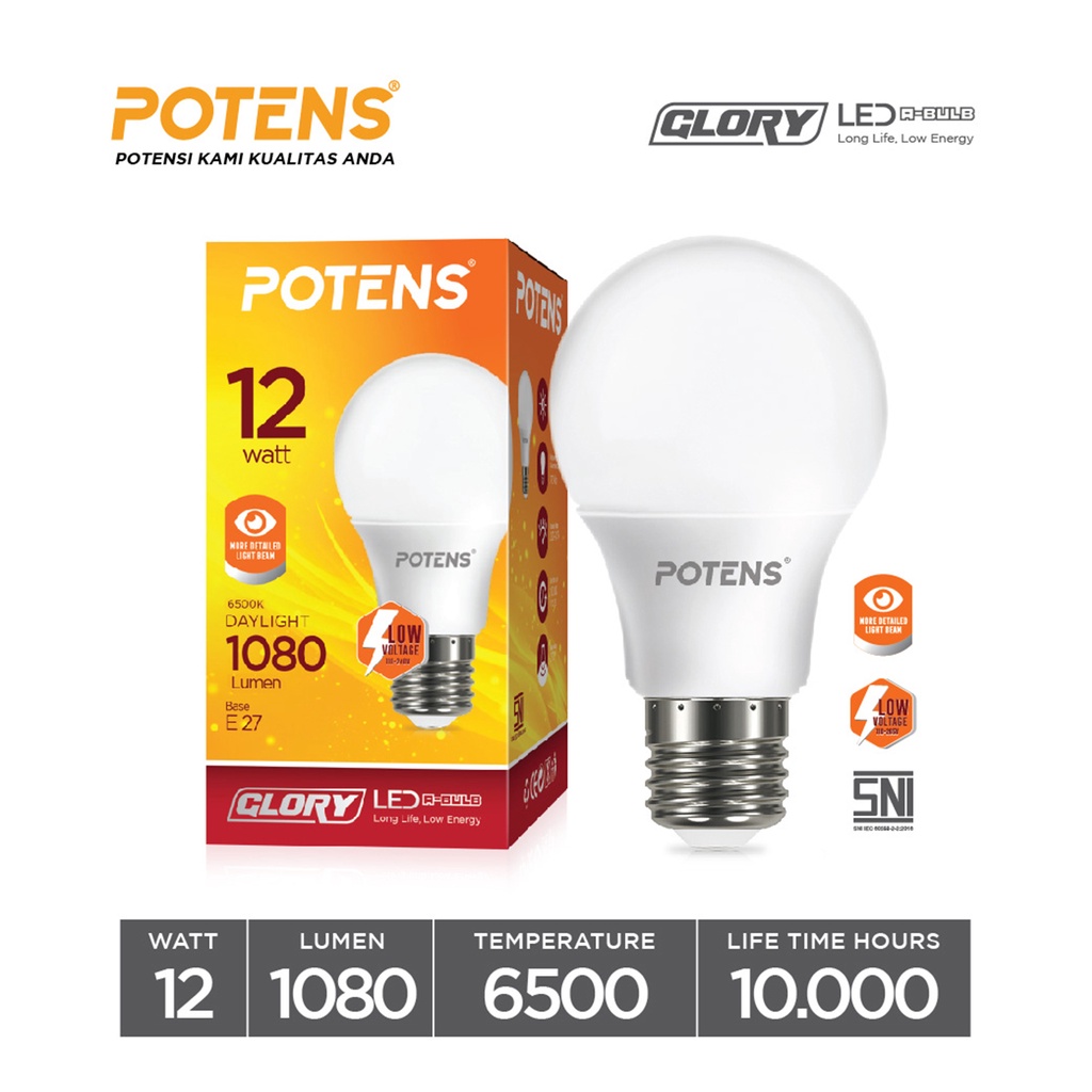 Jual POTENS PAG-12W-DL Potens Lampu LED A-Bulb 6500K Bohlam 12 Watt ...