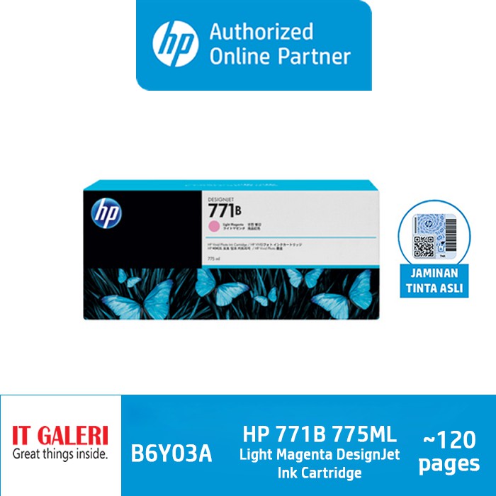 Jual HP Tinta Printer Original 771B 775-ml Light Magenta DesignJet Ink Cartridge (B6Y03A ...