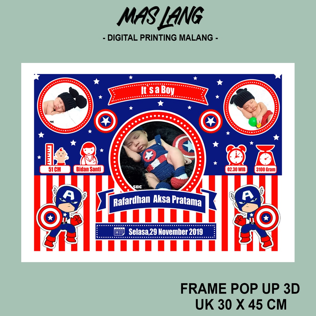 Jual FRAME BIODATA BAYI POP UP 3D TEMA CAPTAIN AMERICA UK 30 X 45 CM ...