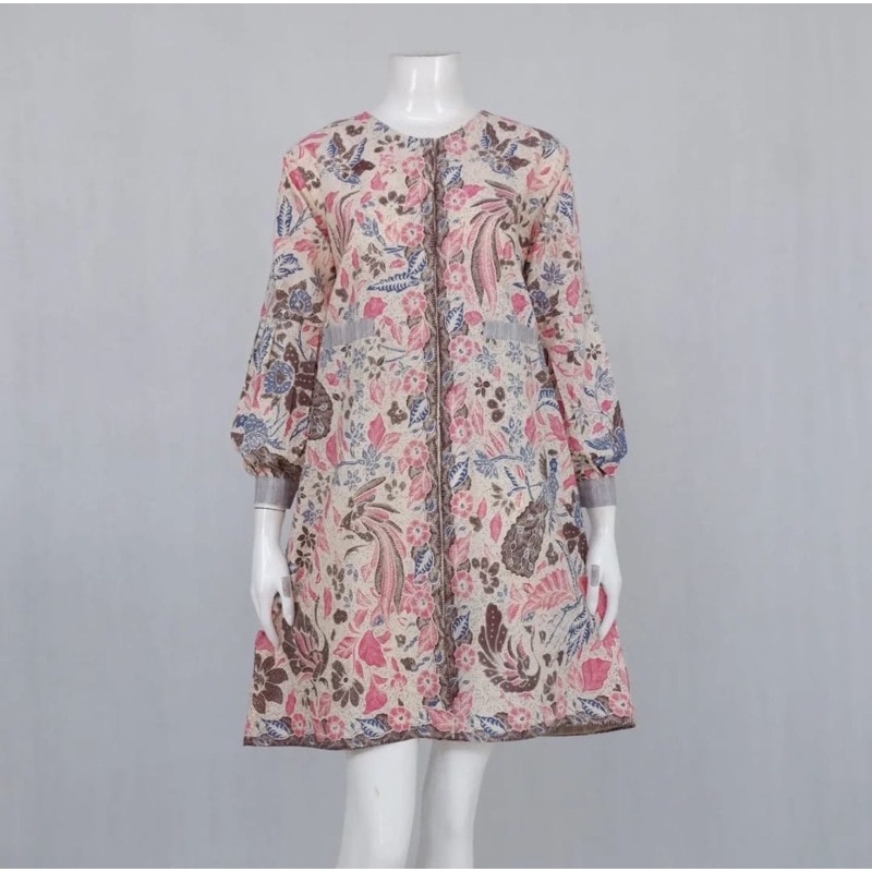 Jual Tunik Batik Kantor Wanita Modern Kancing Depan Lengan Panjang ...