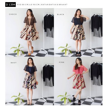 Jual Fashion Dress Batik Brukat Wanita Hello elice ( D 1394 ) | Shopee ...