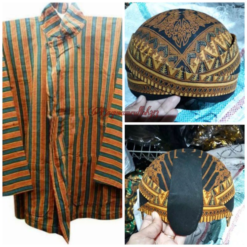 Jual Baju lurik jawa warna hijau coklat gratis blangkon / Set surjan lurik / Baju adat jawa ...