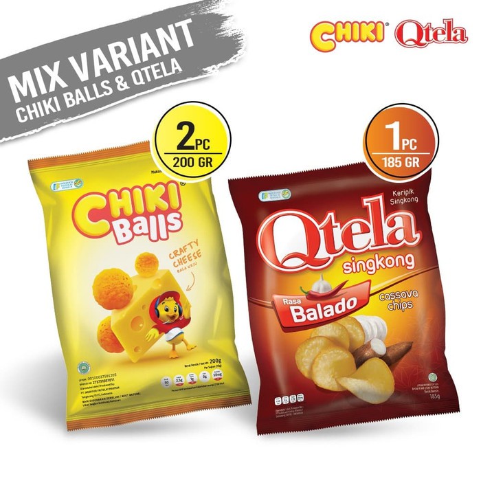 Jual Chiki Ball Keju 200 Gr 2 pcs+Qtela Singkong Balado 185 Gr 1 pcs ...