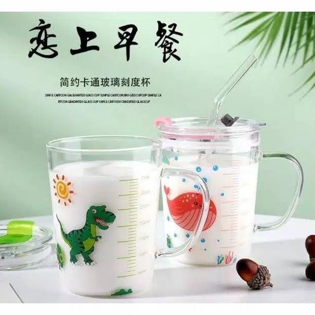 Jual Gelas Susu Air Jus dengan Pegangang dan Sedotan Water Milk Cup ...
