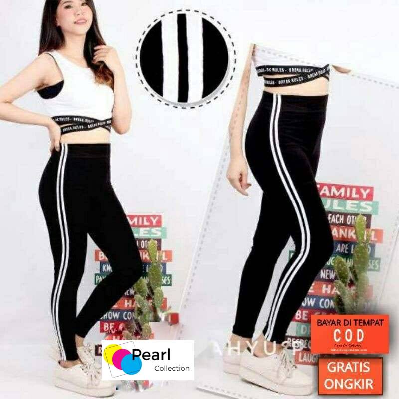 Jual Legging List Strip 2 Putih Bahan Tebal PREMIUM /Lengging Garis ...
