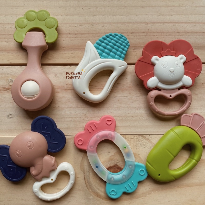 Jual Rattle Teether | Gigitan Bayi Earth Tone | Shopee Indonesia