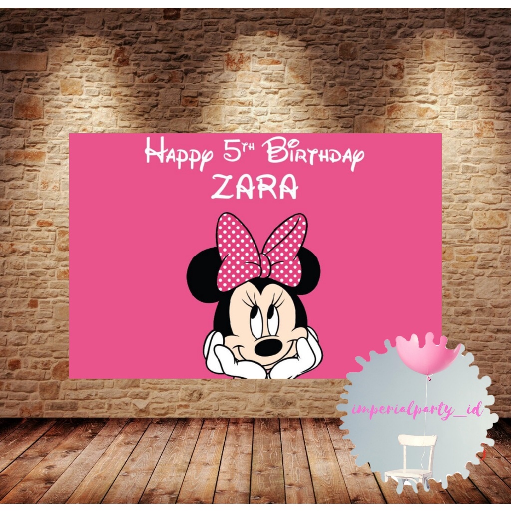 Jual Custom Backdrop Spanduk Banner Happy Birthday Minnie Mouse Pink ...