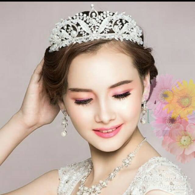 Jual E6022 Mahkota permata silver putih / headpiece wedding mahkota ...