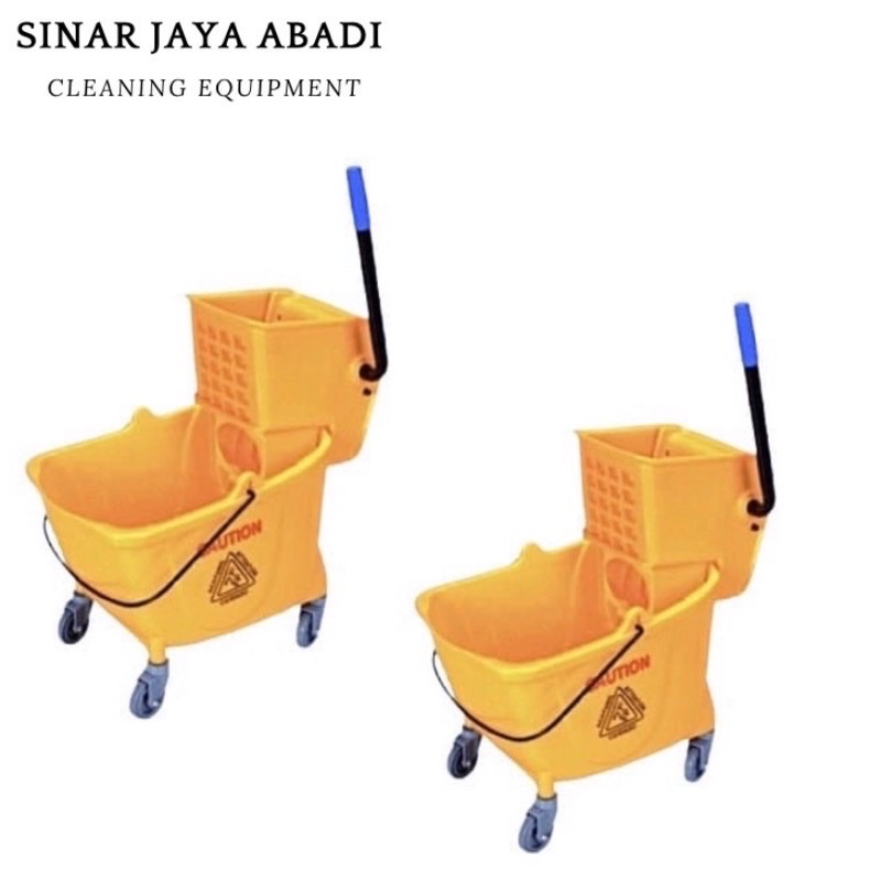 Jual Single Bucket Cleaning Mop Press Wringer Trolley 32 Liter Troli ...