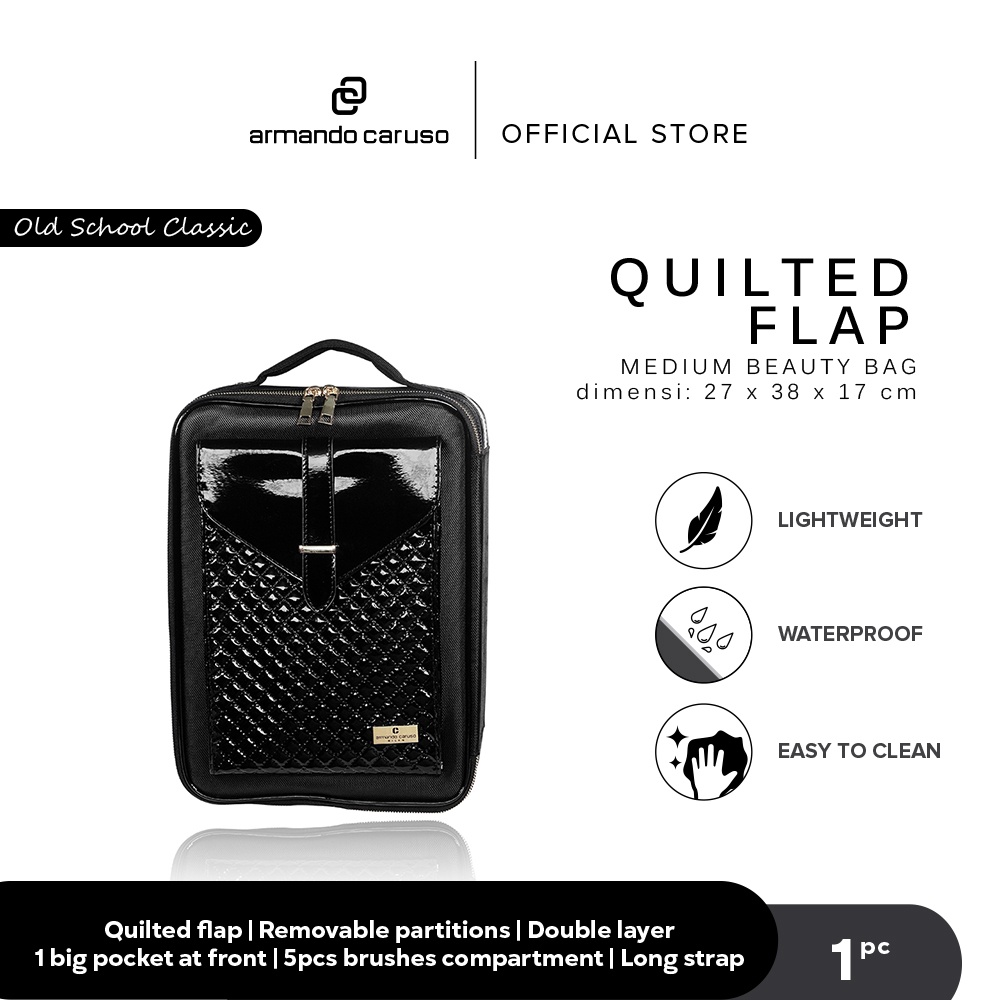 Jual Armando Caruso Medium Beauty Bag Quilted Flap Black 1931 | Shopee Indonesia